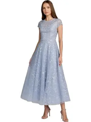 Mac Duggal Embellished High Neck A-line Dress - Blue