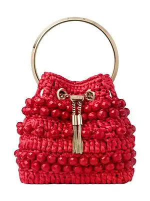 JIMMY CHOO Bon Bon Beaded Bucket Bag - Red