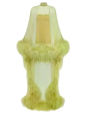 TALLER MARMO Daisy Feathered Kaftan Dress - Yellow