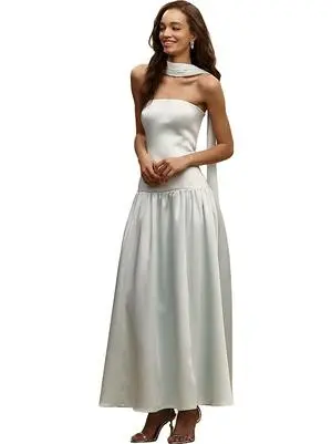 Bhldn Miley Strapless Drop-Waist High-Shine Satin Maxi Dress - Black |  Editorialist