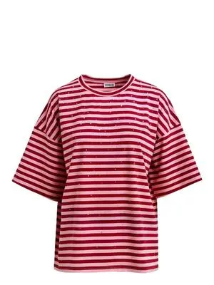 Essentiel Antwerp Striped Rhinestone-Embellished T-Shirt Red