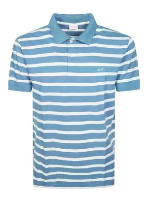 SUN 68 Striped Polo Shirt - Blue