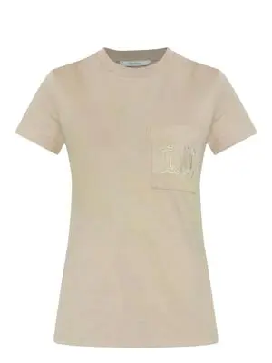 Max Mara Logo Embroidered Pocket T-shirt - Neutrals