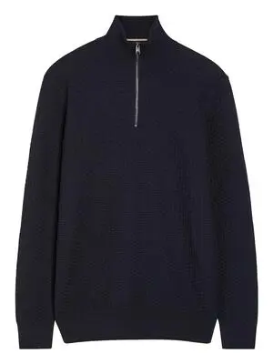 BOSS Textured Half-zip Cotton Jumper - Navy
