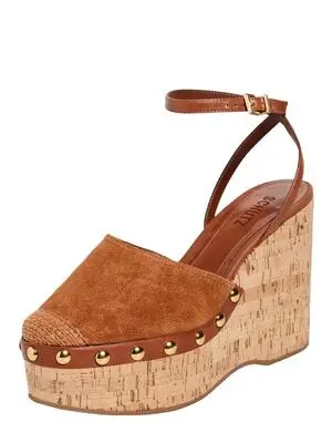 Schutz Kayana Suede Wedge Sandals - Cognac