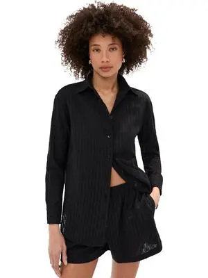LE BOP Cecelia Eyelet Button-down Shirt - Black