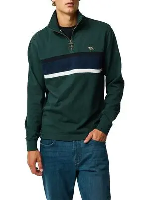 Rodd & Gunn Chesterfield Chest Stripe Quarter Zip Long Sleeve Polo - Forest