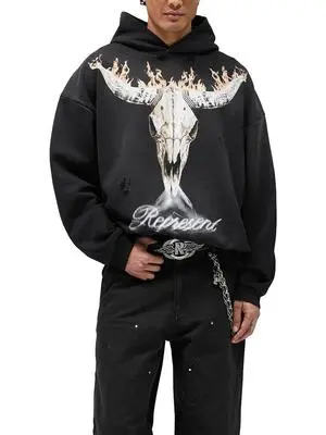 REPRESENT British Cowboys Graphic Cotton Hoodie - Stained Black