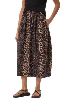 HUSH Liddie Airflow Barrel Midi Skirt - Soft Leopard