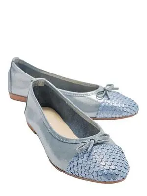 FOREVER & ALWAYS SHOES Copos Leather Ballet Flats Blue