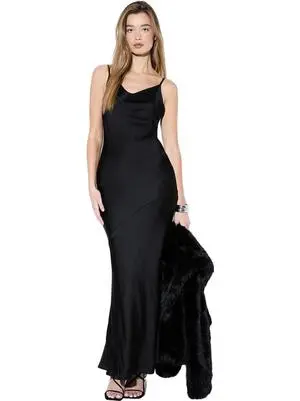 MISSPAP Premium Satin Bow Dress - Black