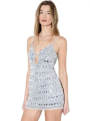 MISSPAP Embellished Mini Dress - Silver