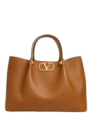 Valentino Garavani Vlogo Leather Tote - Brown