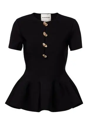 Roland Mouret Embellished Peplum Top - Black