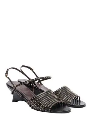 Khaite Drew Studded Leather Wedge Sandals - Black