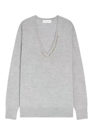 Dries Van Noten Embellished V-neck Sweater - Grey