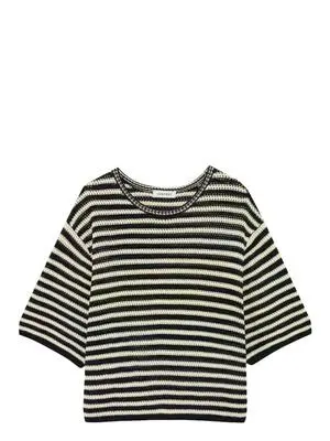 ANINE BING Theo Striped Knit Sweater - Black