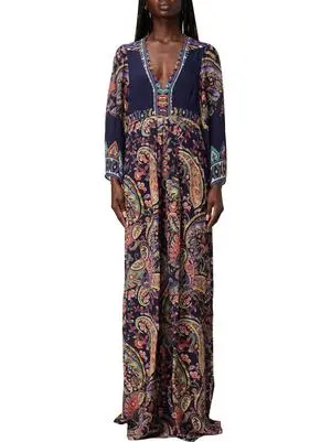 Etro Long Silk Dress With Paisley Print - Multicolor