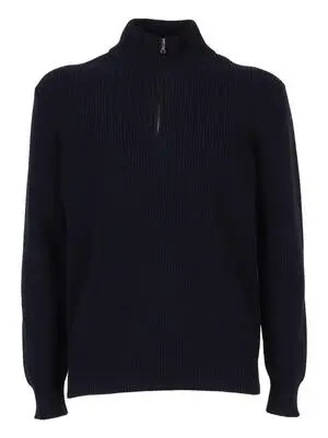 BALLANTYNE Ribbed Quarter Zip Sweater - Blue