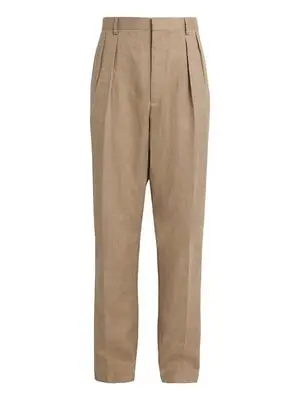 Ralph Lauren Purple Label Linen-silk-cotton Tailored Trousers - Brown
