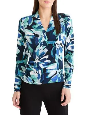 NIC+ZOE Giverny Knit Faux Wrap Top - Green Multi