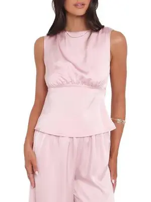 PETAL & PUP Wynn Strappy Cowl Back Satin Top Pale Pink