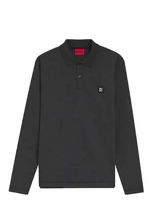Hugo Stacked Logo-appliqué Long-sleeved Stretch-woven Polo Shirt - Medium Grey