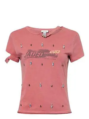 JADED LONDON Distressed Jewel Cotton T-shirt - Red