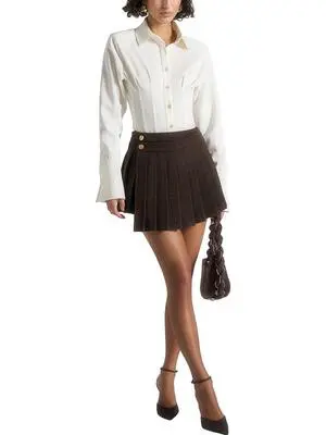 Manière De Voir Wool Asymmetric Pleated Mini Skirt - Brown