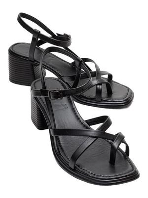 FOREVER & ALWAYS SHOES Leather Block Heel Sandal - Black