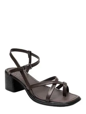 FOREVER & ALWAYS SHOES Leather Block Heel Sandal - Brown