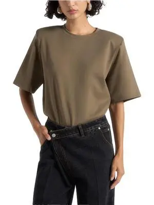 Manière De Voir Mia Wide Shoulder Bodysuit T-shirt - Olive