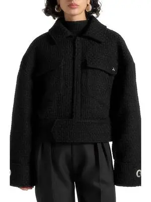 Manière De Voir Boxy Tweed Jacket With Cuff Detail - Black