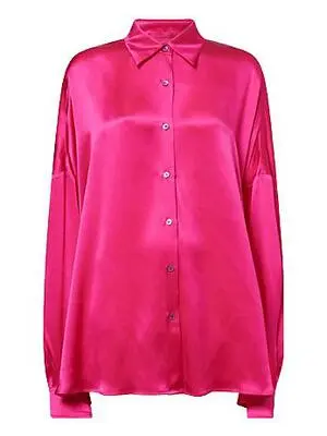 Dries Van Noten Oversized Casia Silk Shirt Fuchsia