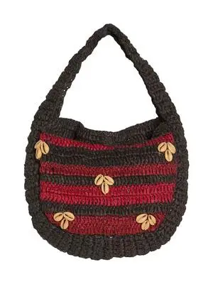 Free People Belize Shell Raffia Shoulder Bag - Dark Cherry/espresso