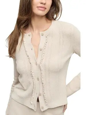 Barefoot Dreams Cozychic Ultra Lite Ruffle Front Pointelle Rib Cardigan - Stone