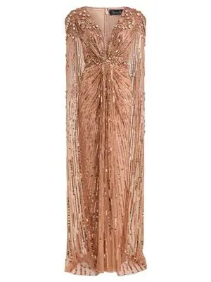 Jenny Packham Sequin-embellished Cape Gown - Sable