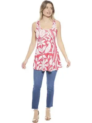 24SEVEN COMFORT APPAREL Paisley Scoop Neck Tunic Tank Top - Red Multi