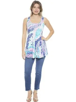 24SEVEN COMFORT APPAREL Abstract Printed Scoop Neck Tank Top - Blue Multi
