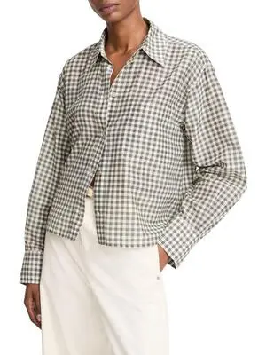 VINCE Gingham Crop Button-Up Shirt