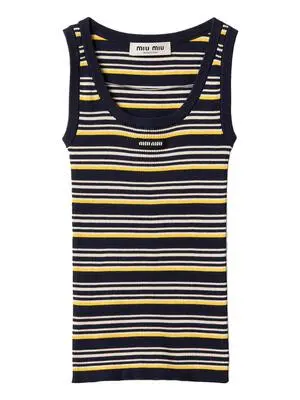 miu miu イエロー Vネック タンクトップ Miu Miu Cotton Tank Top - Navy | Editorialist
