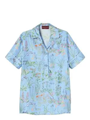 Gucci Printed Silk Twill Shirt - Blue