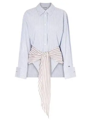 Attico Belted Striped Cotton-poplin Mini Dress - Blue