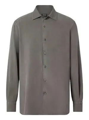 Zegna Buttoned Silk Shirt Grey