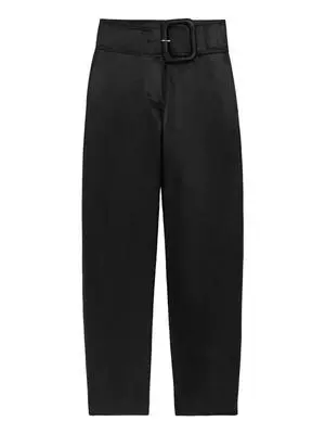 Ami Satin Belted Wide Leg Trousers - Black