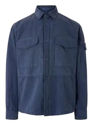 Stone Island Ghost Garment-dyed Cotton And Linen-canvas Overshirt - Blue