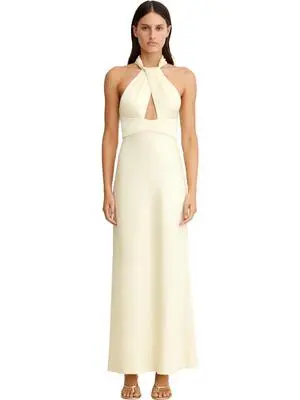 slim fit dress slacks Camila Ruched Halter Midi Dress / Ivory | Meshki main image 1