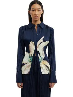 Significant Other Crinkle Pleated Floral Print Shirt - Midnight Lilium