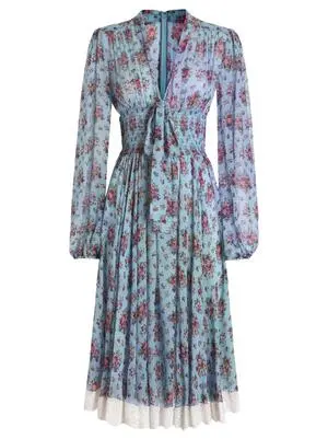 Dolce & Gabbana Floral-print Tie-detail Dress - Blue