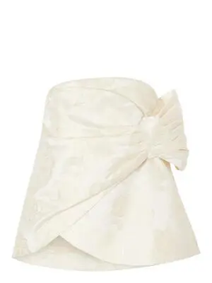 Simone Rocha Gathered Flower Sash Satin Brocade Top - Neutrals